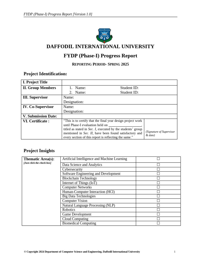 FYDP (Phase-I) Progress Report Tamplate | PDF | Methodology | Computing