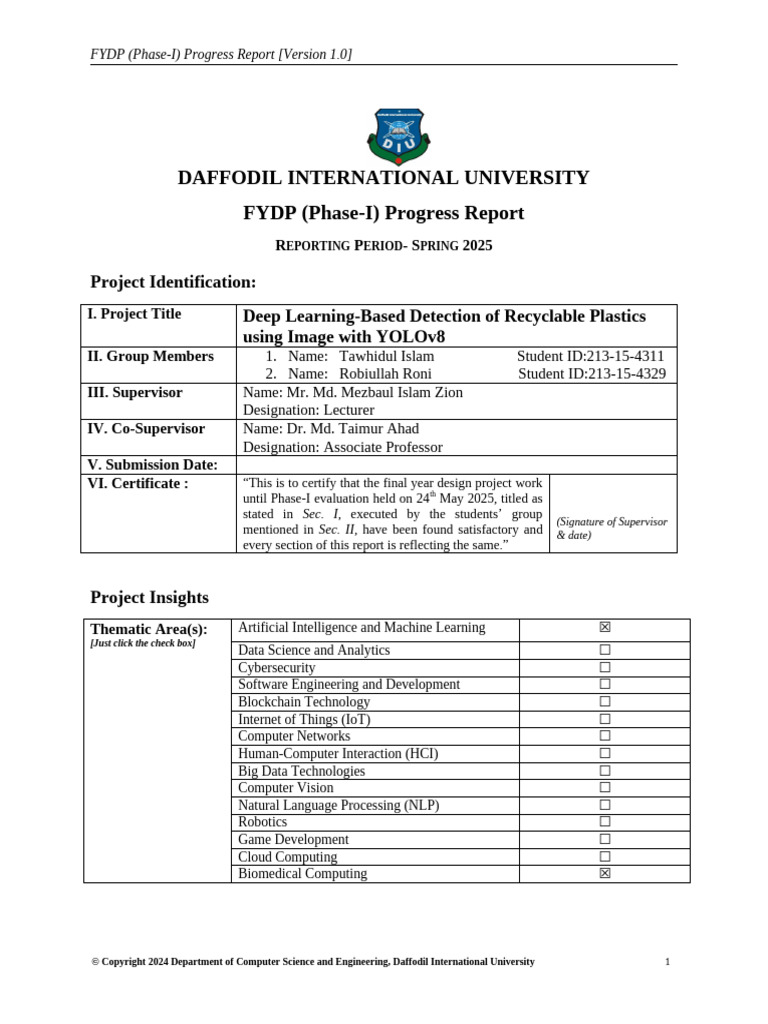 FYDP (Phase-I) Progress Report | PDF | Deep Learning | Recycling