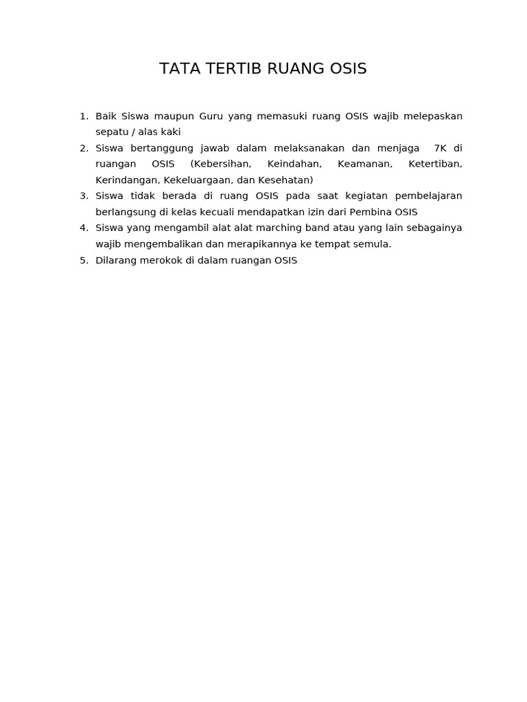 Tata Tertib dan Pemeliharaan Ruang OSIS | PDF