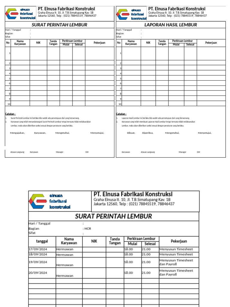 Surat Perintah dan Laporan Lembur | PDF
