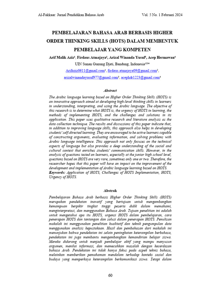 Pembelajaran Bahasa Arab Berbasis HOTS | PDF