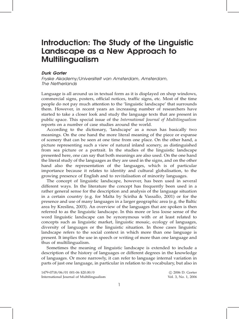 Introduction The Study of The Linguistic Landscape-1 | PDF | Linguistics | Multilingualism