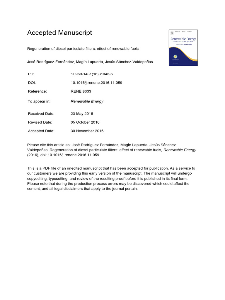 Regeneration of Diesel Particulate Filters Effect | PDF