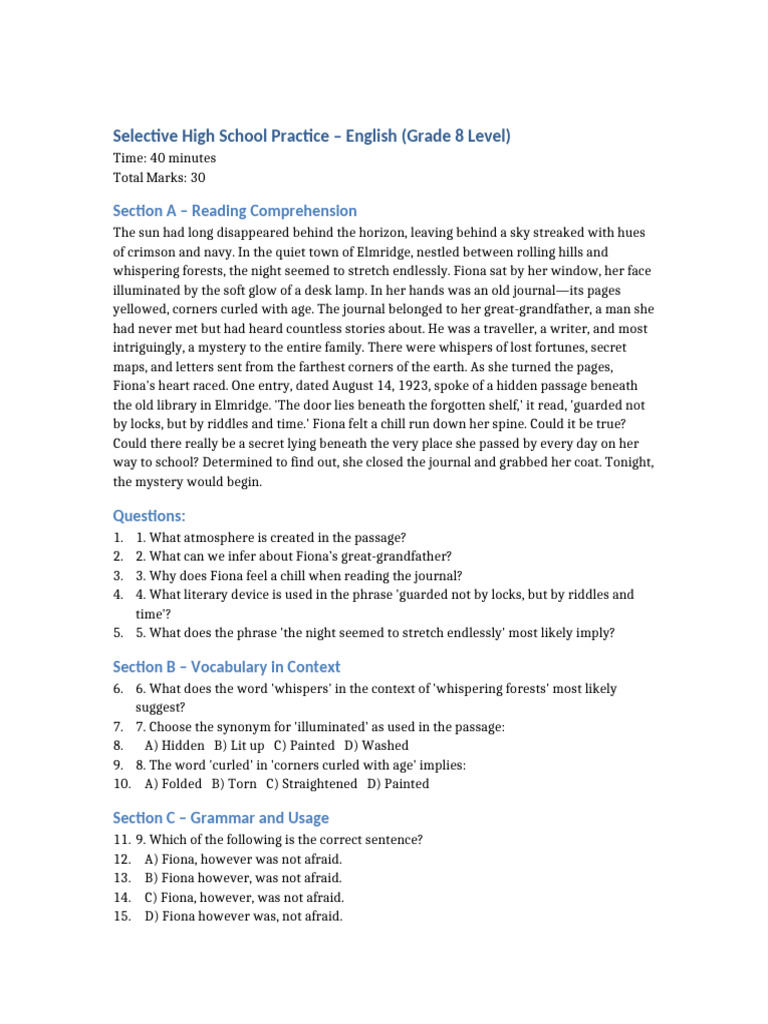 Selective English Grade8 Advanced With Answers | PDF