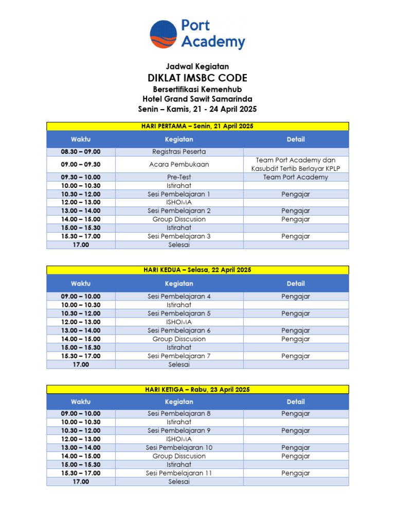 Jadwal Kegiatan - IMSBC Code | PDF