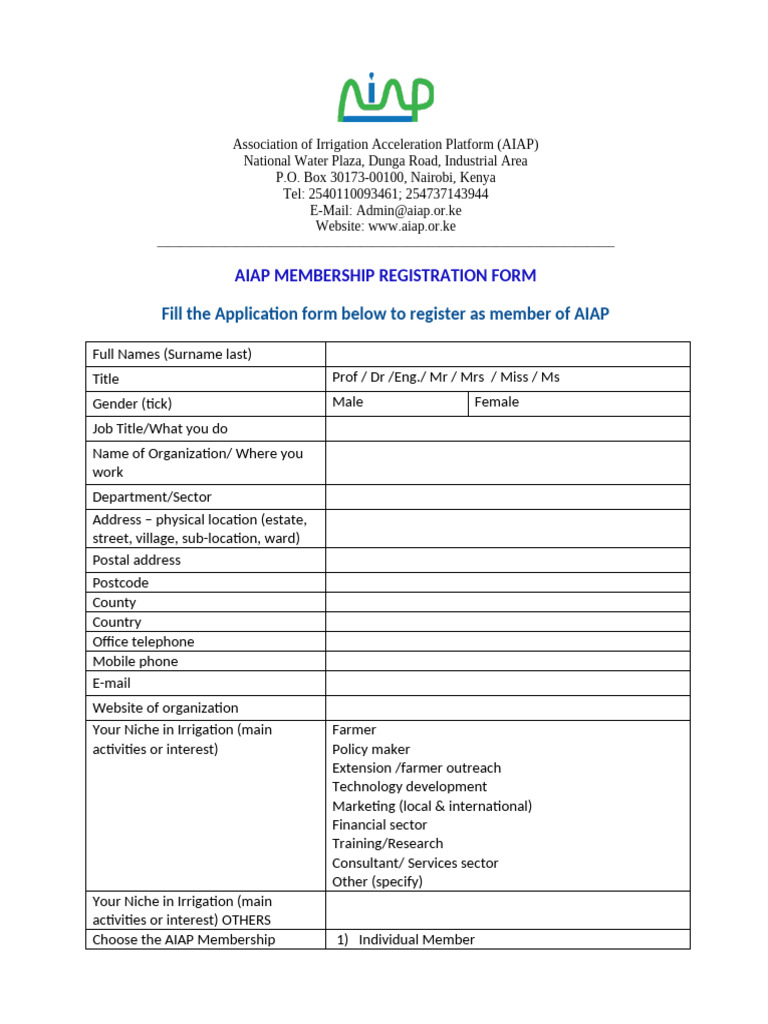 AIAP Membership Application Form Downloadable 5 | PDF | Kenya