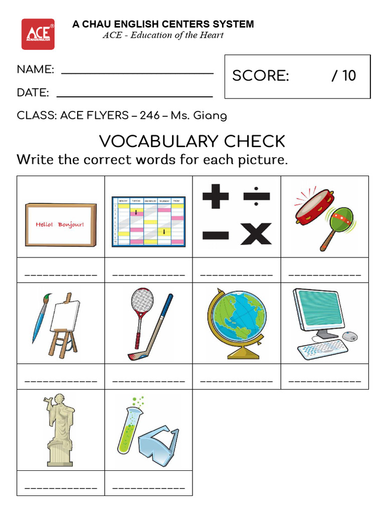 ACE Flyers Vocabulary Check Sheet | PDF