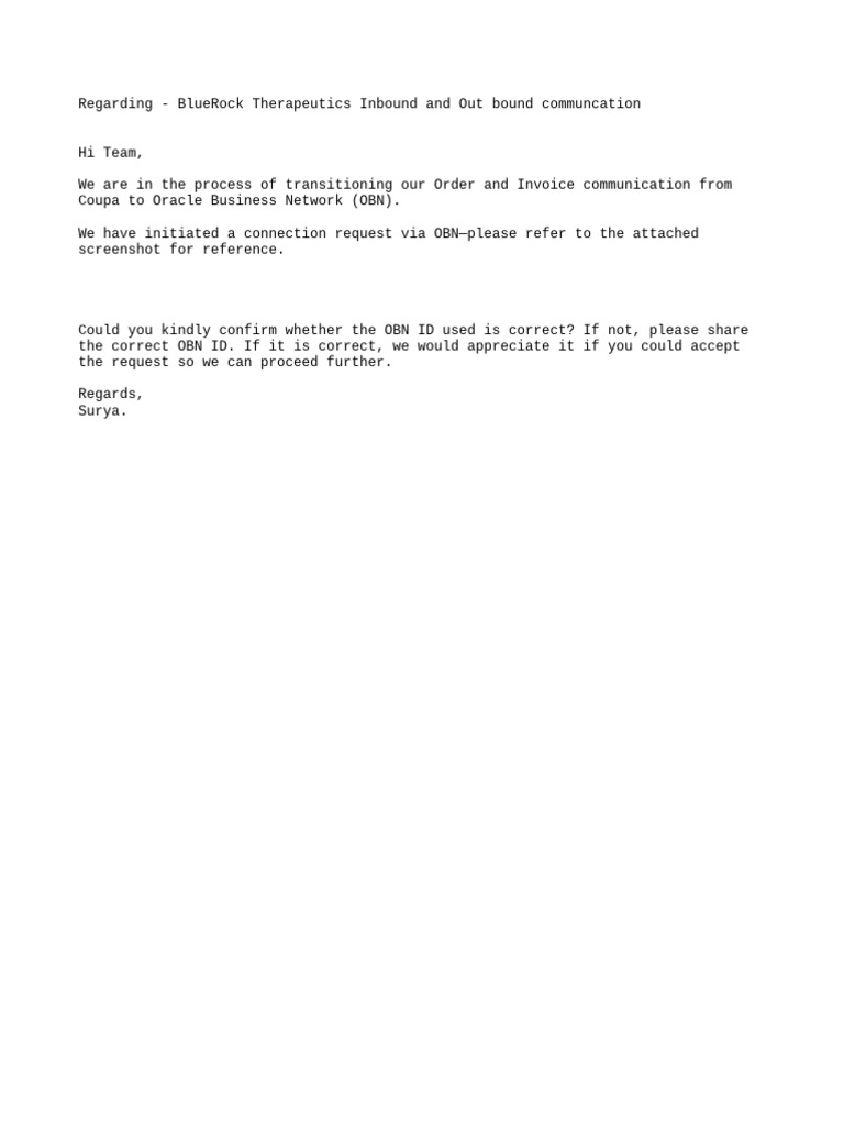 Coupa to OBN Transition Confirmation | PDF