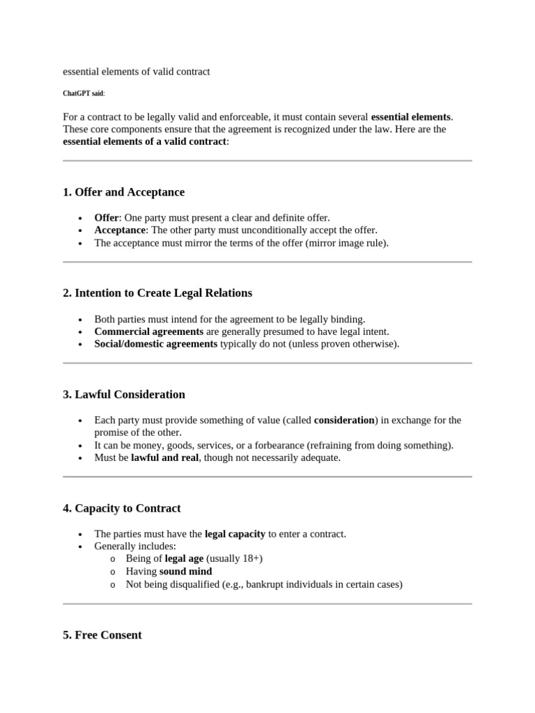 Essential Elements of a Valid Contract | PDF | Partnership | Consumer ...