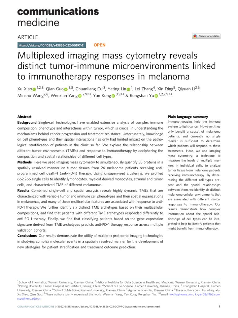 Multiplexed Imaging Mass Cytometry Reveals Distinct Tumor-Immune Microenvironments Linked To ...