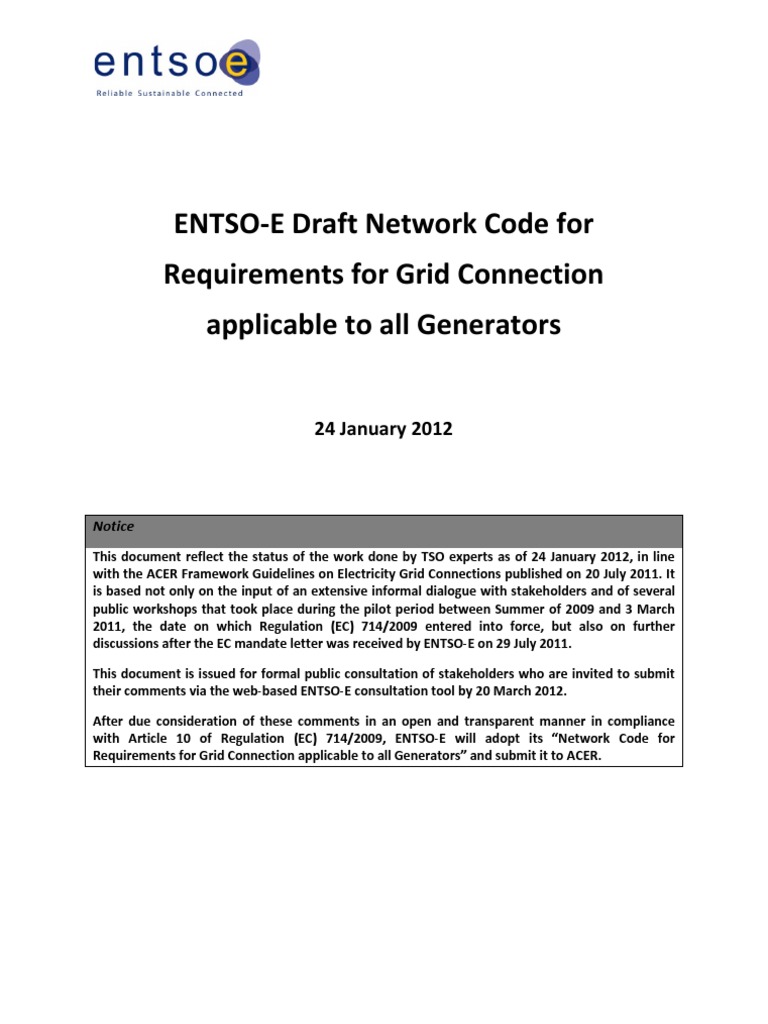 Network Code For Requirements For Grid Connection Applicable To All Generators | PDF | Electric ...
