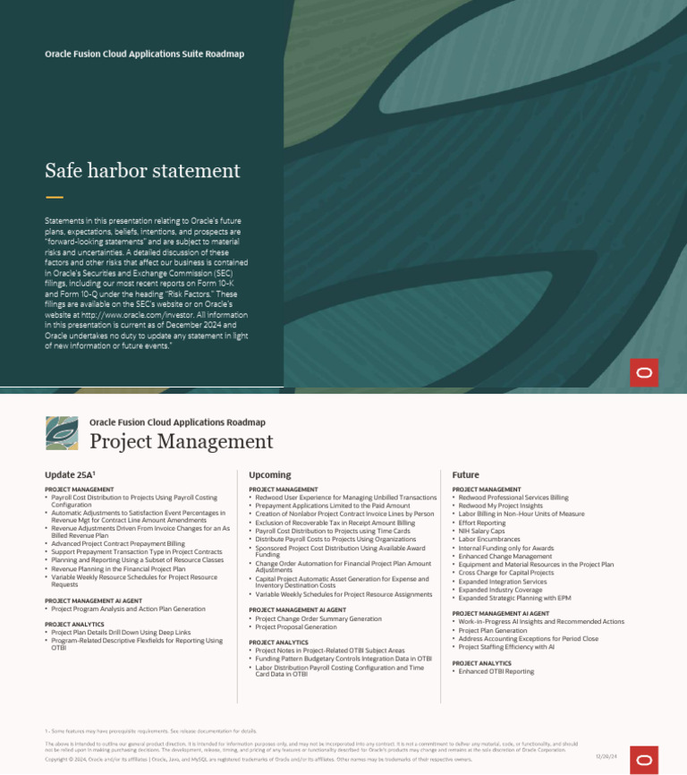 ORA Project MGMT Update 25a | PDF | Analytics | Oracle Corporation