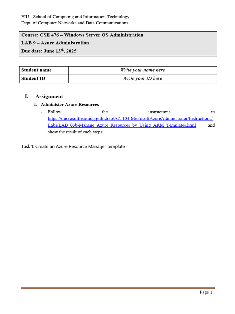 Lab 9 - Azure Administration | PDF | Computer Network | Microsoft Azure