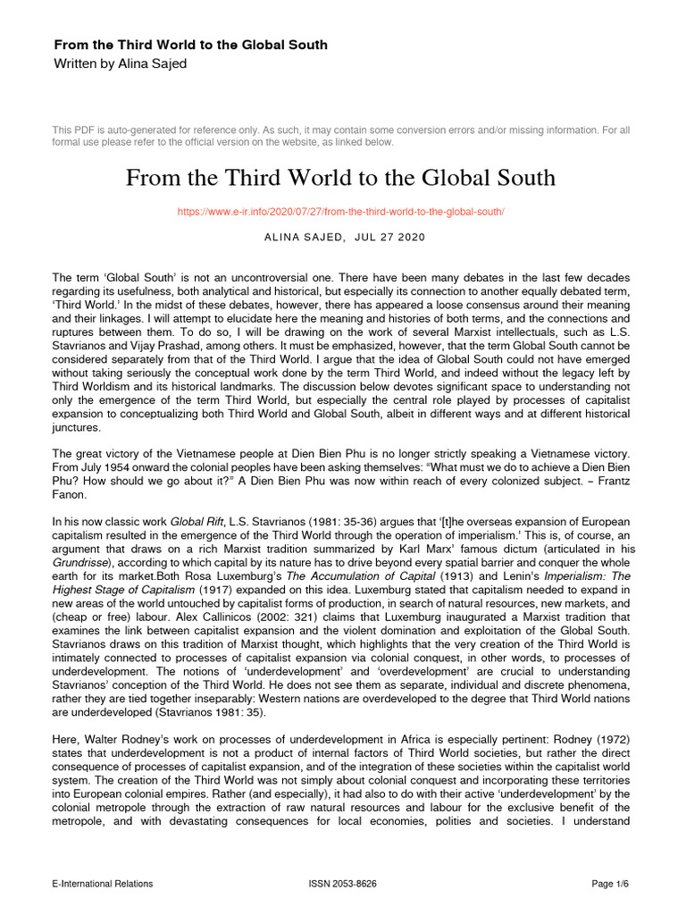 Evolution of Global South Concept | PDF | Colonialism | Third World