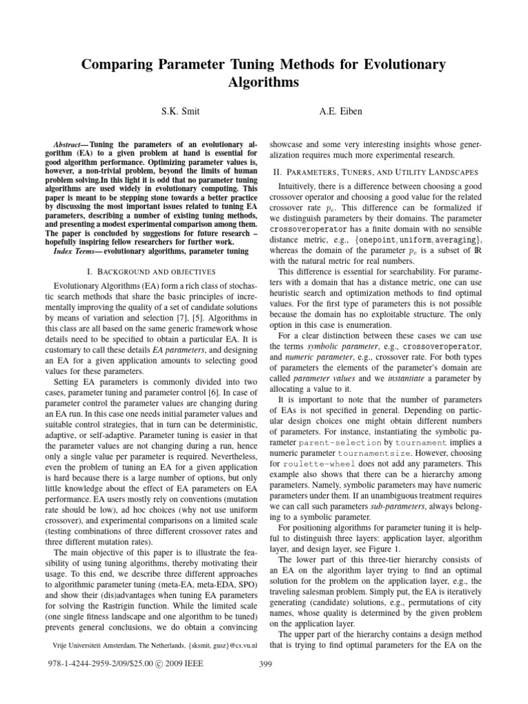 Comparing Parameter Tuning Methods For Evolutionary | PDF | Mathematical Optimization | Applied ...