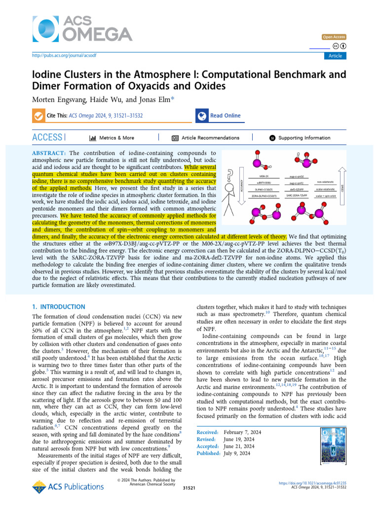 2024 Engsvang ACSOmega Iodine Clusters Computational Benchmark | PDF | Density Functional Theory ...