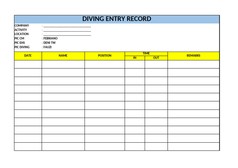 Form Pob Diving | PDF