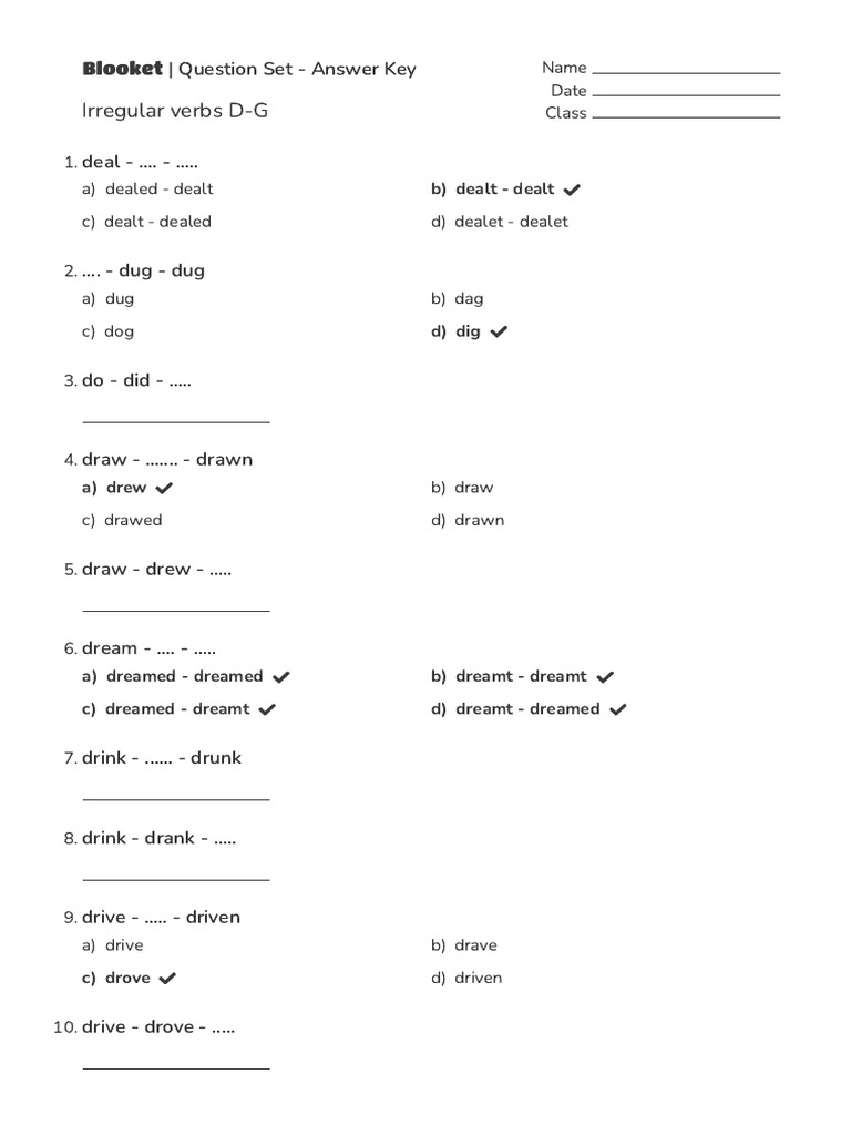 Irregular Verbs Exercise Answer Key | PDF