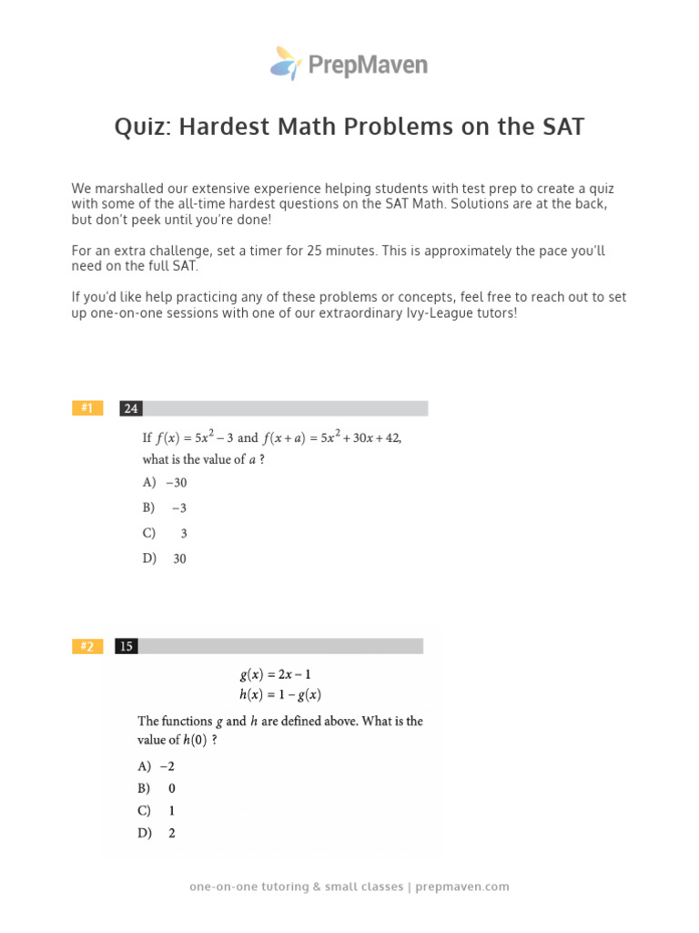 Hardest SAT Math Problems Quiz | PDF | Sat | Schools