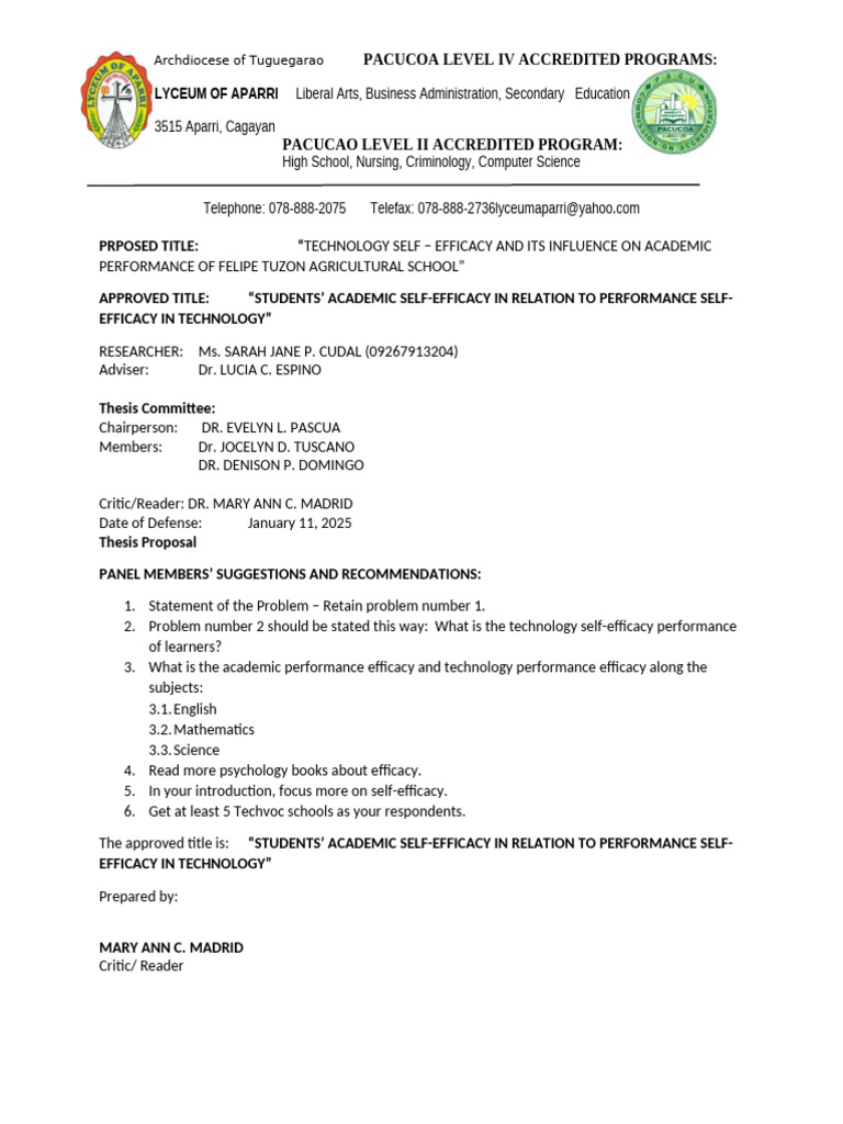 SARAH JANE P. CUDAL Thesis Proposal | PDF | Science