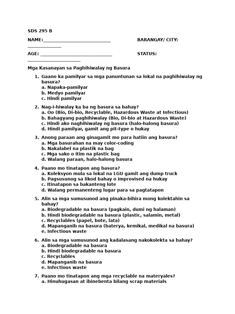 Rev Questionnaires Interview Tagalog | PDF