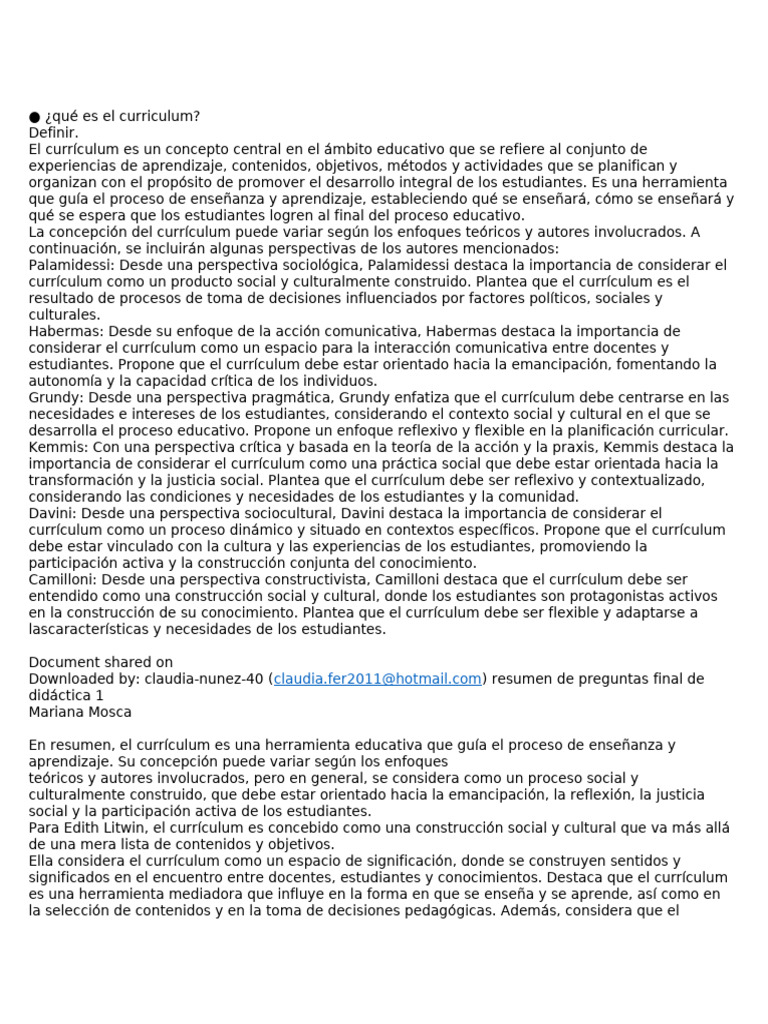 Definición y evolución del currículum educativo | PDF | Plan de ...