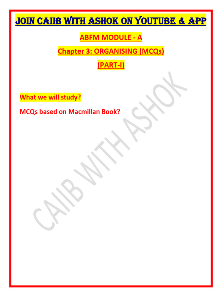 (CL 7) Abfm CH 3 Mcqs Part I | PDF | Business