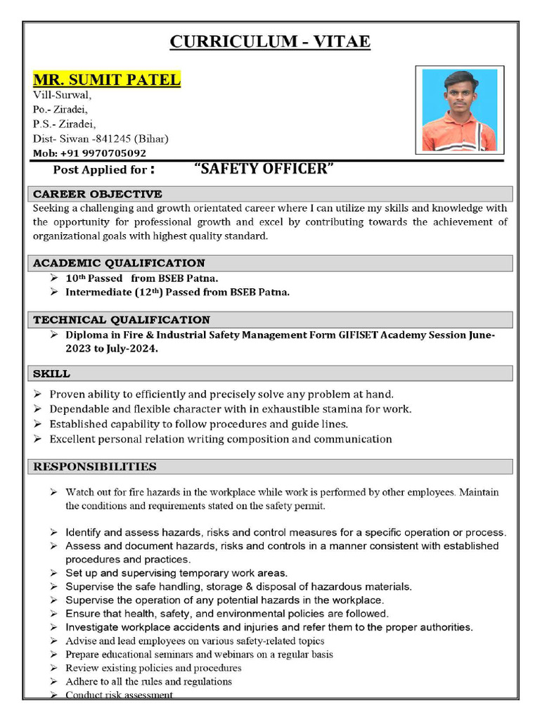 Sumit Patel Safety | PDF