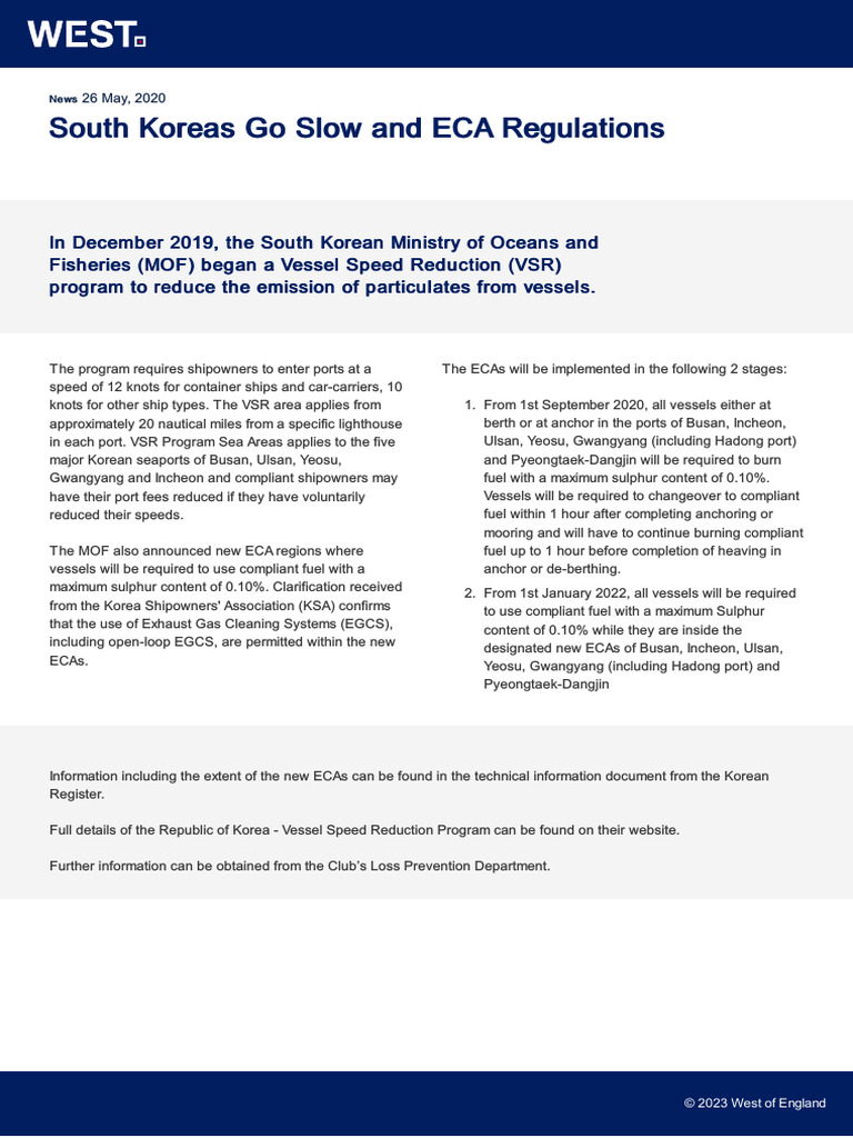 South Koreas Go Slow and Eca Regulations | PDF | Shipping | Water Transport