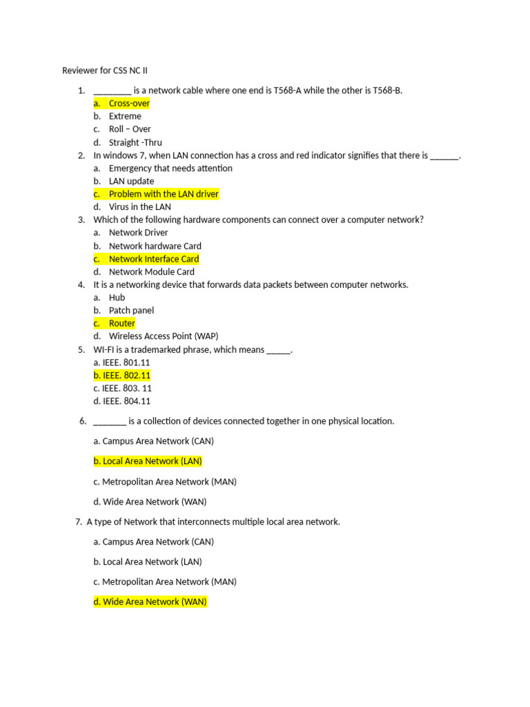 Reviewer For CSS NC II Written Exam | PDF | Computer Network | Random Access Memory