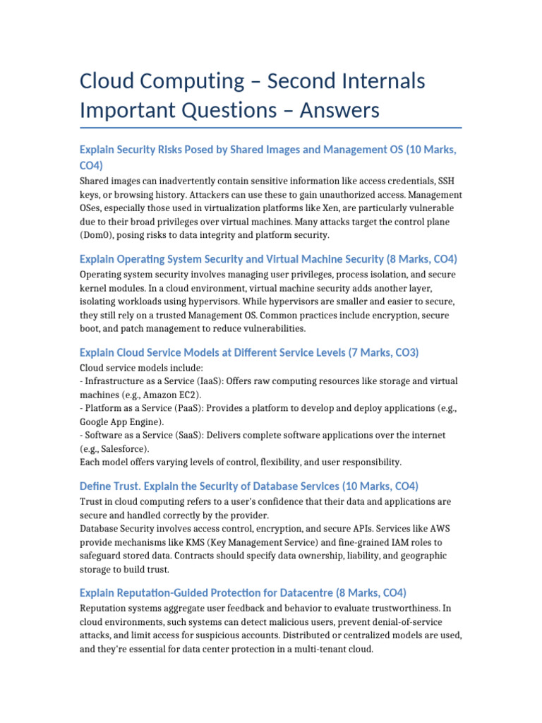 Cloud Computing Second Internals Answers | PDF | Cloud Computing | Software As A Service