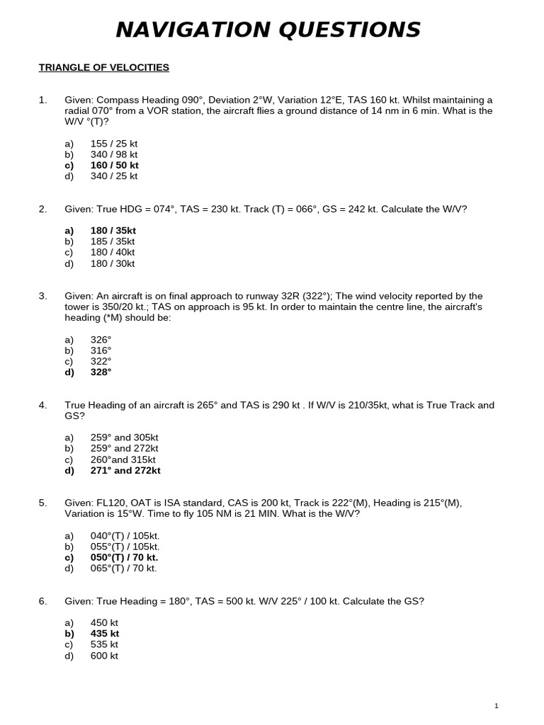 Navigation Questions and Wind Calculations | PDF | Navigation | Velocity