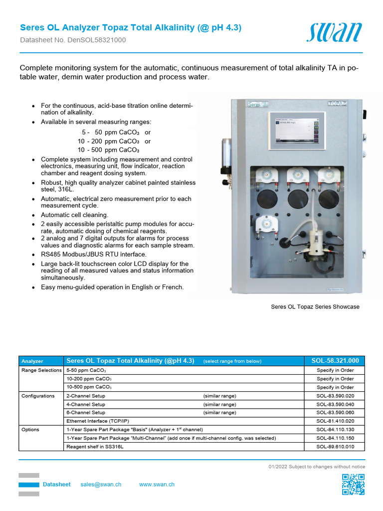 Seres OL Total Alkalinity Analyzer | PDF | Alkalinity