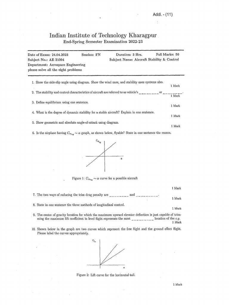 AE31004 Aircraft Stability and Control ES 2023 | PDF