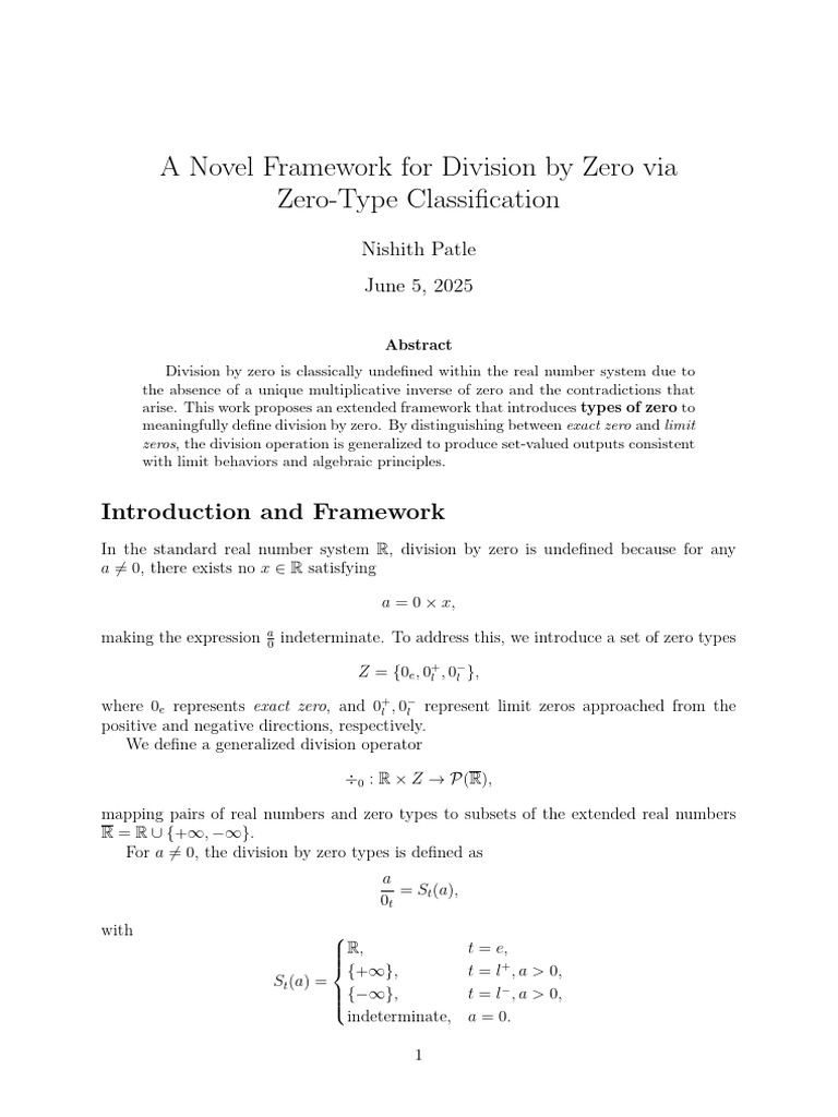 Framework for Division by Zero Types | PDF | Mathematics | Numbers