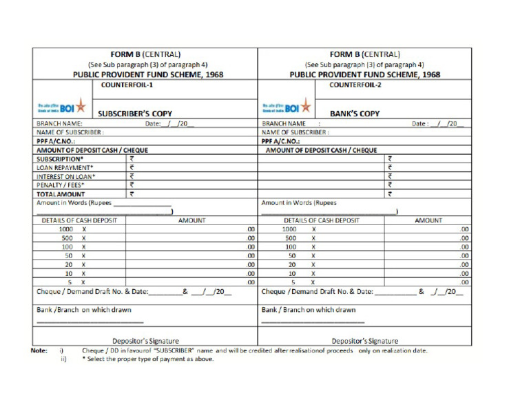 Bank of India PPF Form | PDF