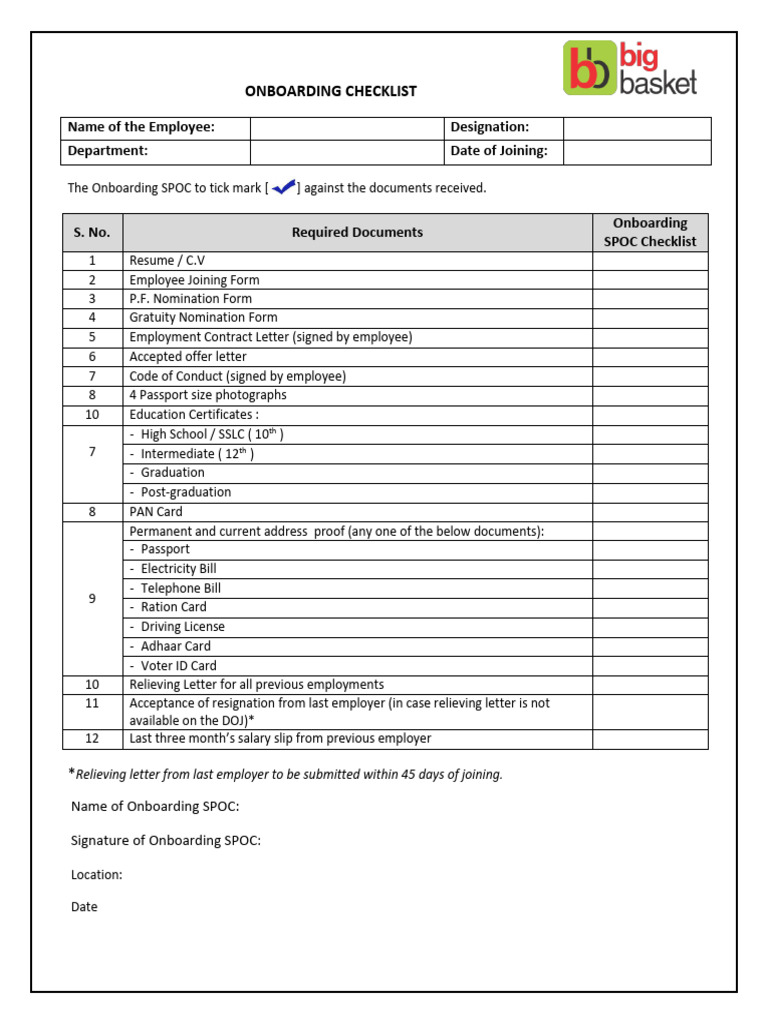 5e80995d0e7b3 - 1585486173 - Onboarding Checklist | PDF