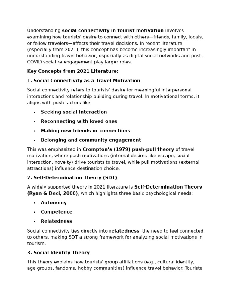 Understanding Social Connectivity in Tourist Motivation Involves ...