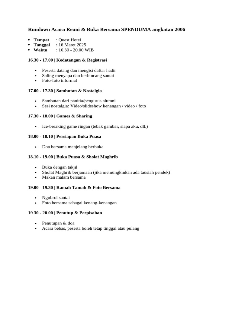Rundown Acara Reuni | PDF