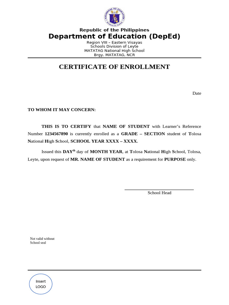 Certificate of Enrollment Example | PDF