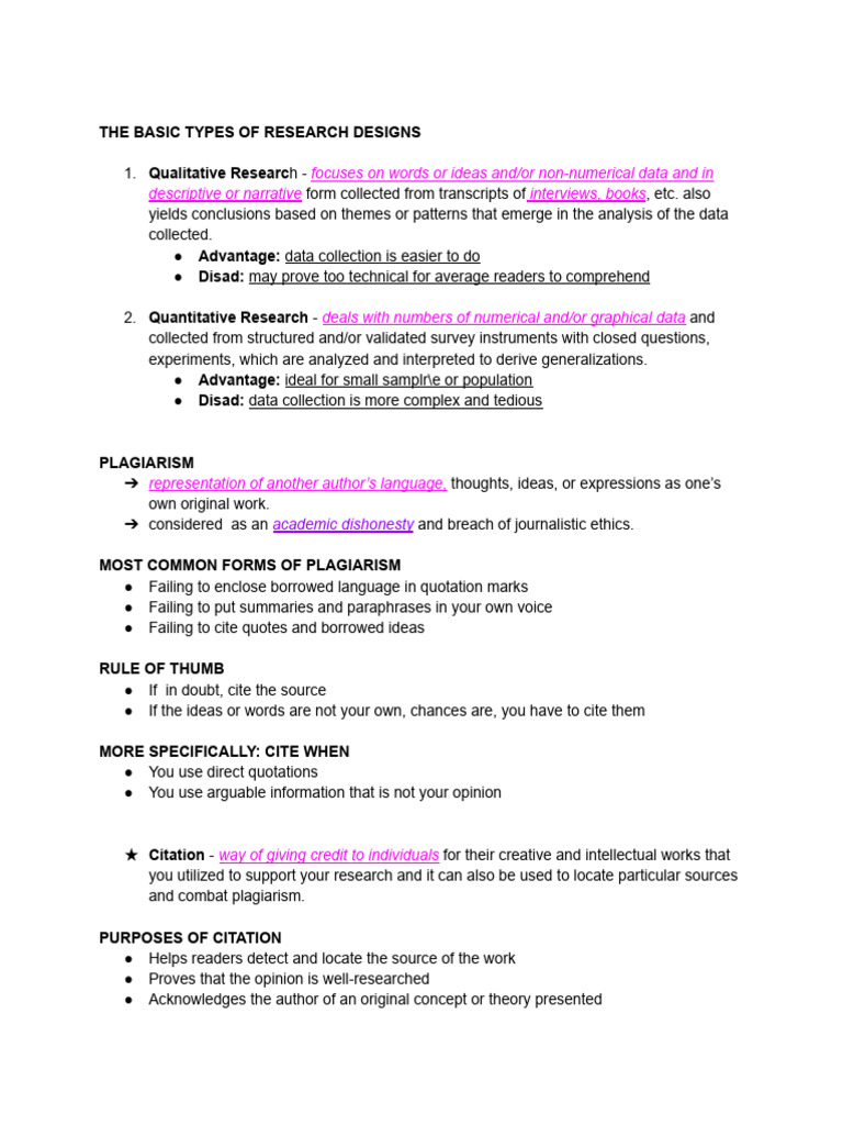 Research Designs and Plagiarism Guide | PDF | Plagiarism | Citation