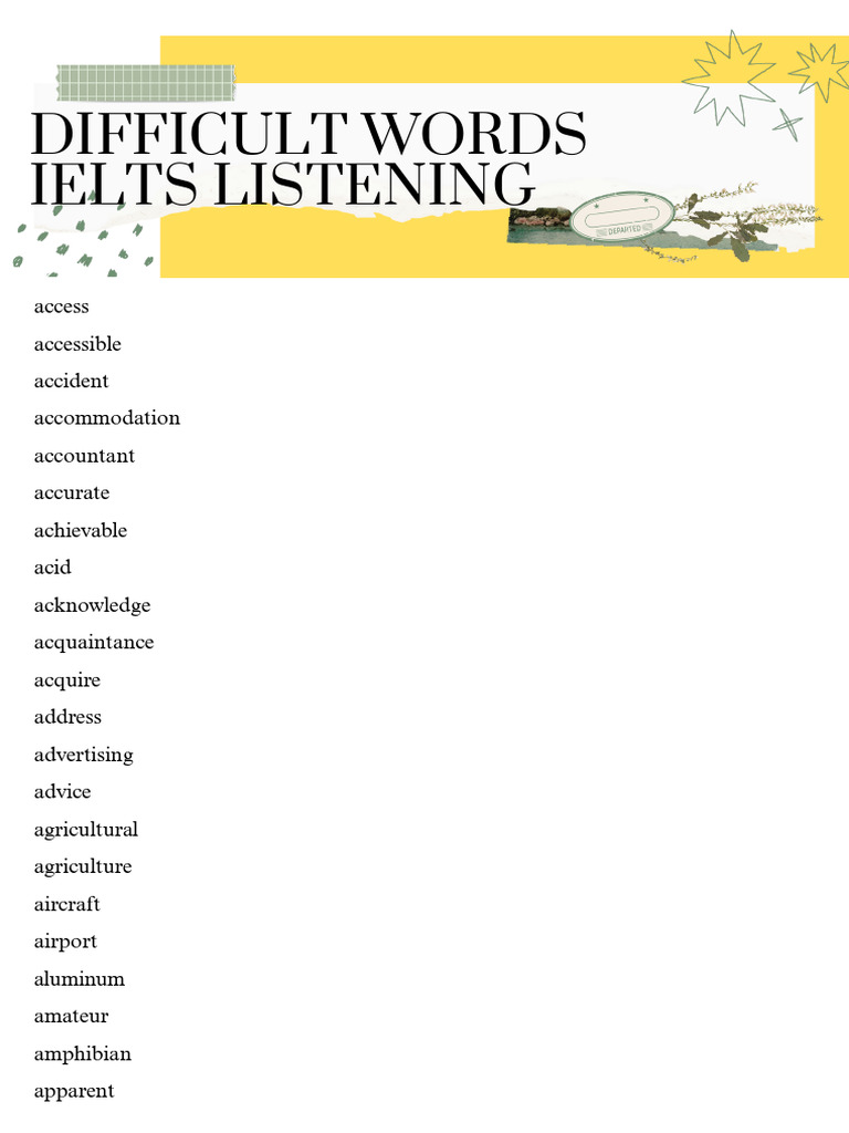 Challenging IELTS Dictation Words | PDF