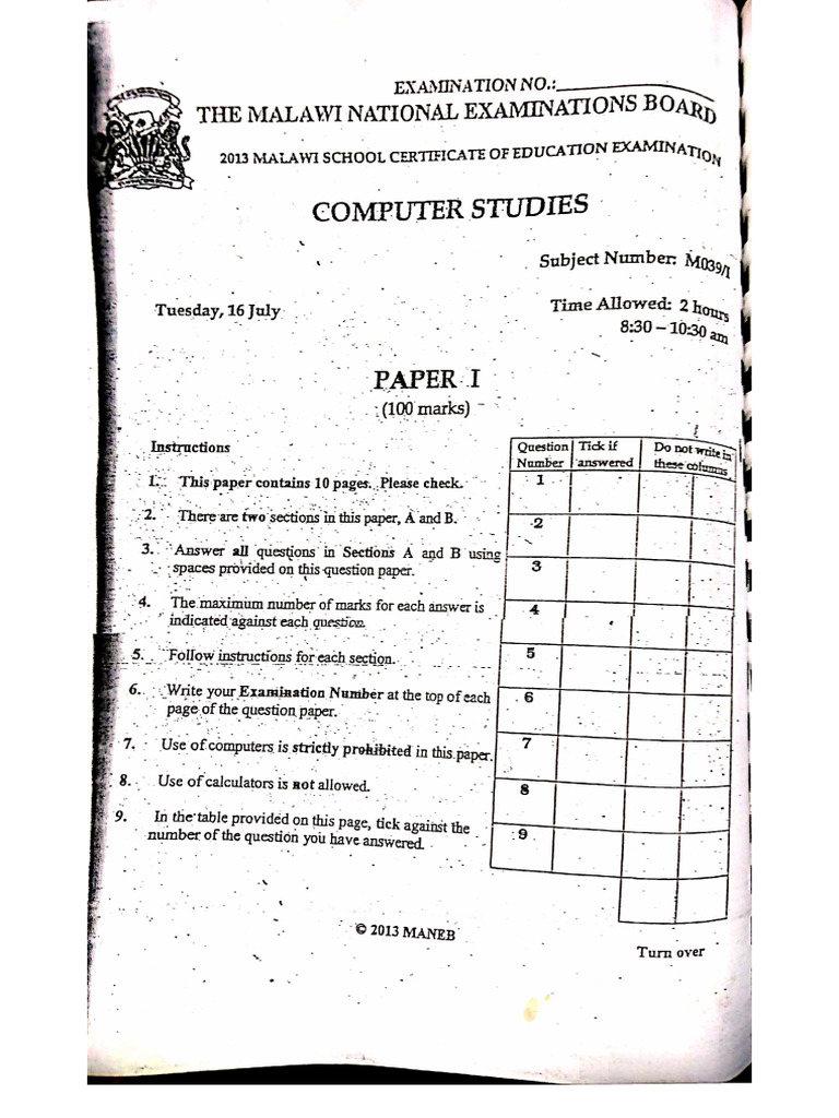 Maneb Paper 1 2013 | PDF