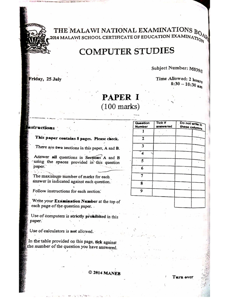 Maneb Paper 1 2014 | PDF
