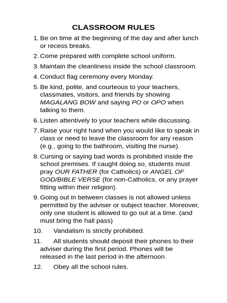 Essential Classroom Rules for Students | PDF