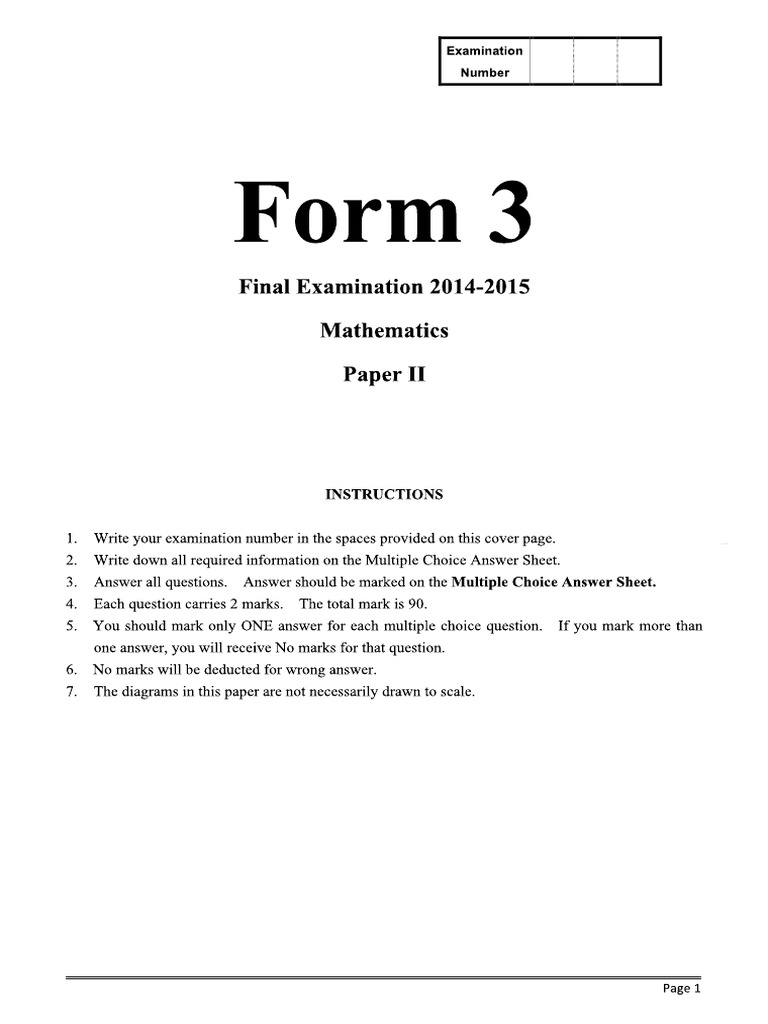 LaSalleCollege F3 Maths Final Exam Paper 2 2014 15 | PDF