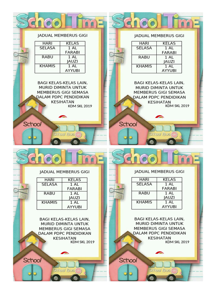 Jadual Memberus Gigi Kelas 2019 | PDF