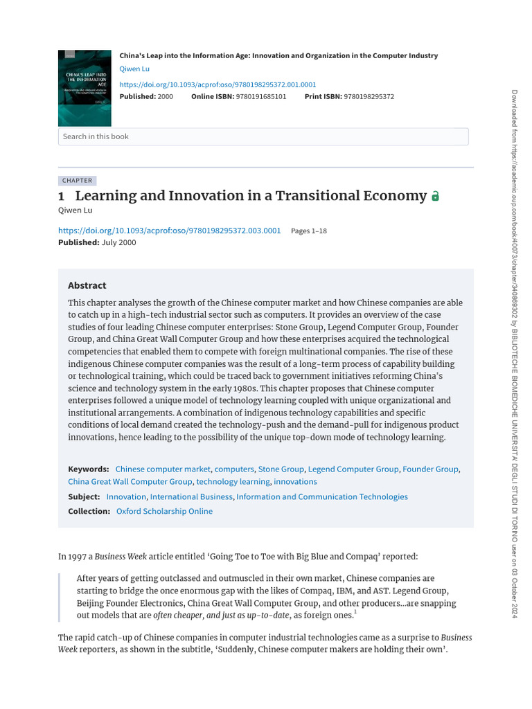 1 Learning and Innovation in A Transitional Economy | PDF ...