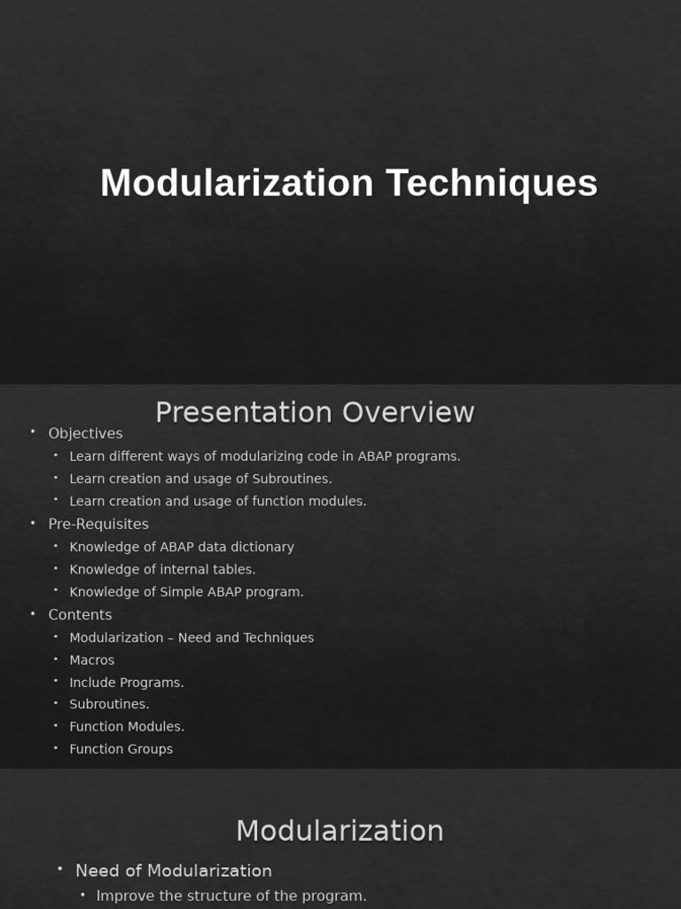 ABAP Modularization Techniques Guide | PDF | Parameter (Computer ...