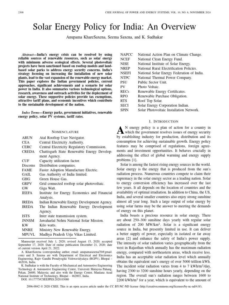 Solar Energy Policy For India An Overview | PDF | Solar Power ...